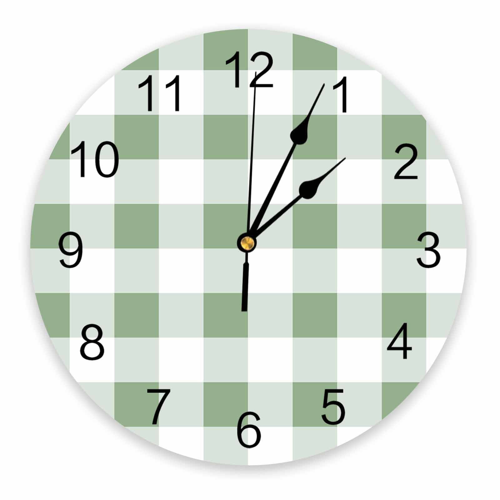 Sage Green Checkered Pattern In Spring Printed Wall Clock Modern Silent ...