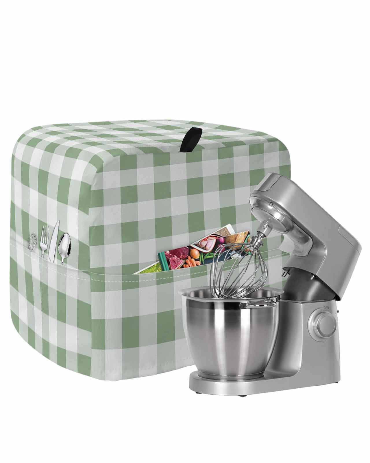 Sage Green Checkered Stand Mixer Dust Cover with Storage Pocket ...