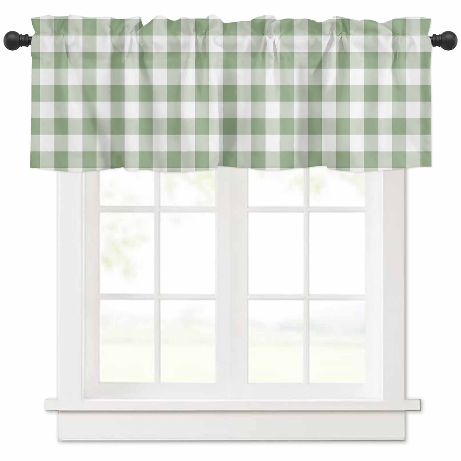 Sage Green Checkered Valances for Windows Farmhouse Kitchen Curtains ...