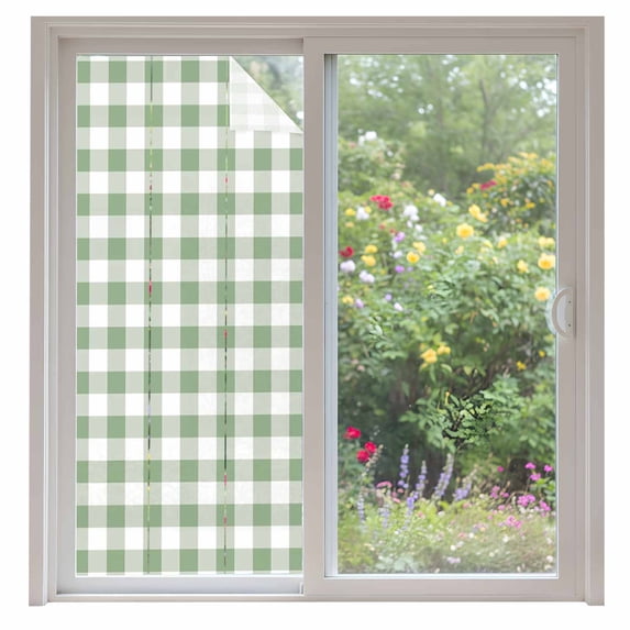 Sage Green Checkered Window Privacy Film, Farmhouse Buffalo Plaid ...