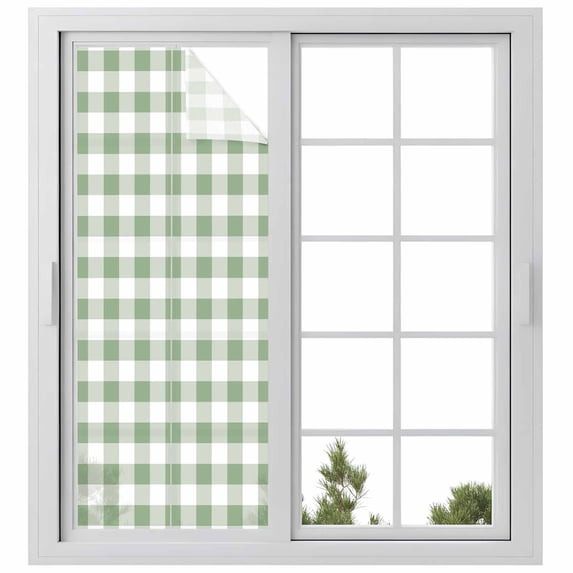 Sage Green Checkered Window Privacy Film, Farmhouse Buffalo Plaid ...