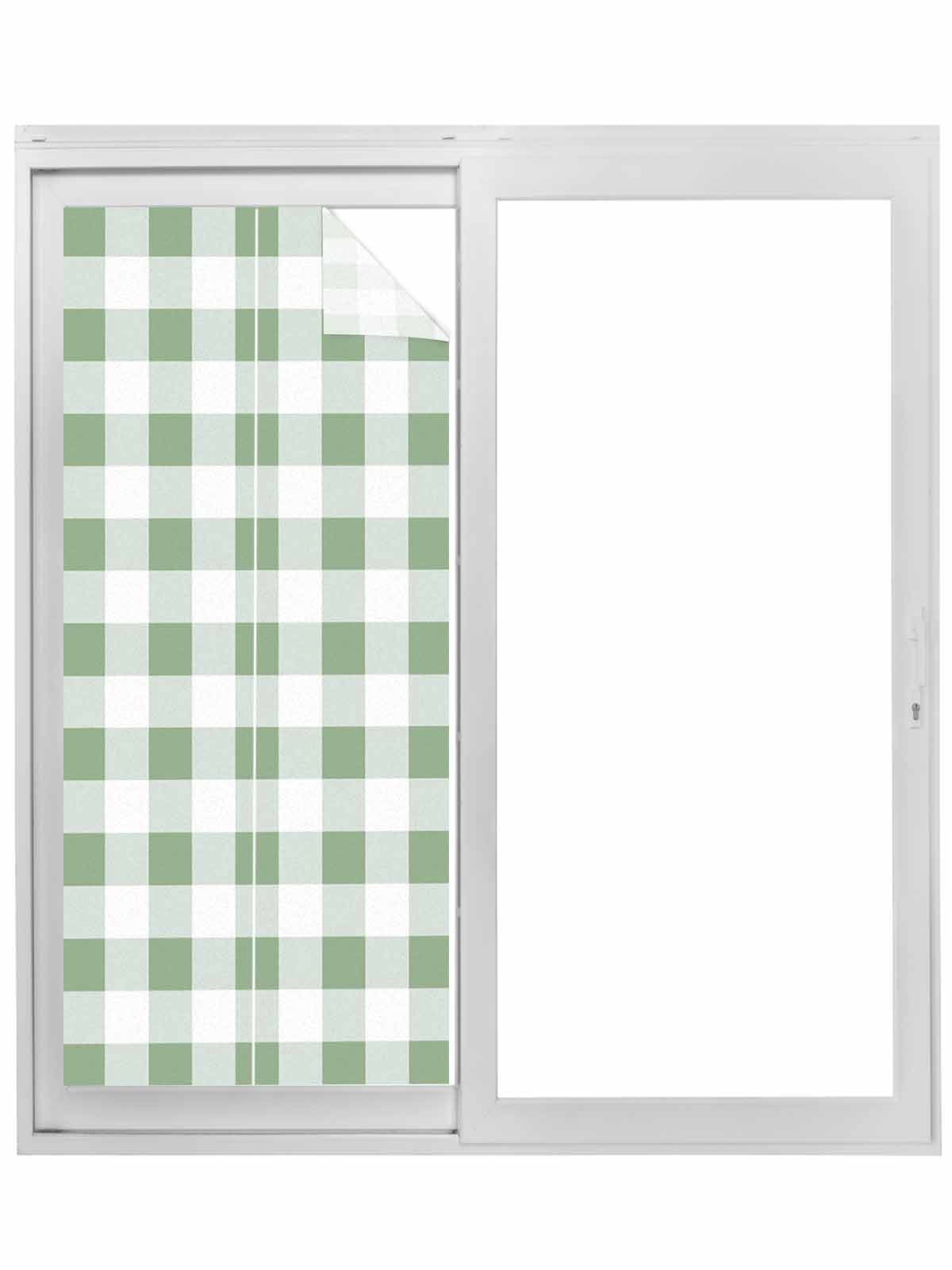 Sage Green Checkered Window Privacy Film, Green White Buffalo Plaid ...