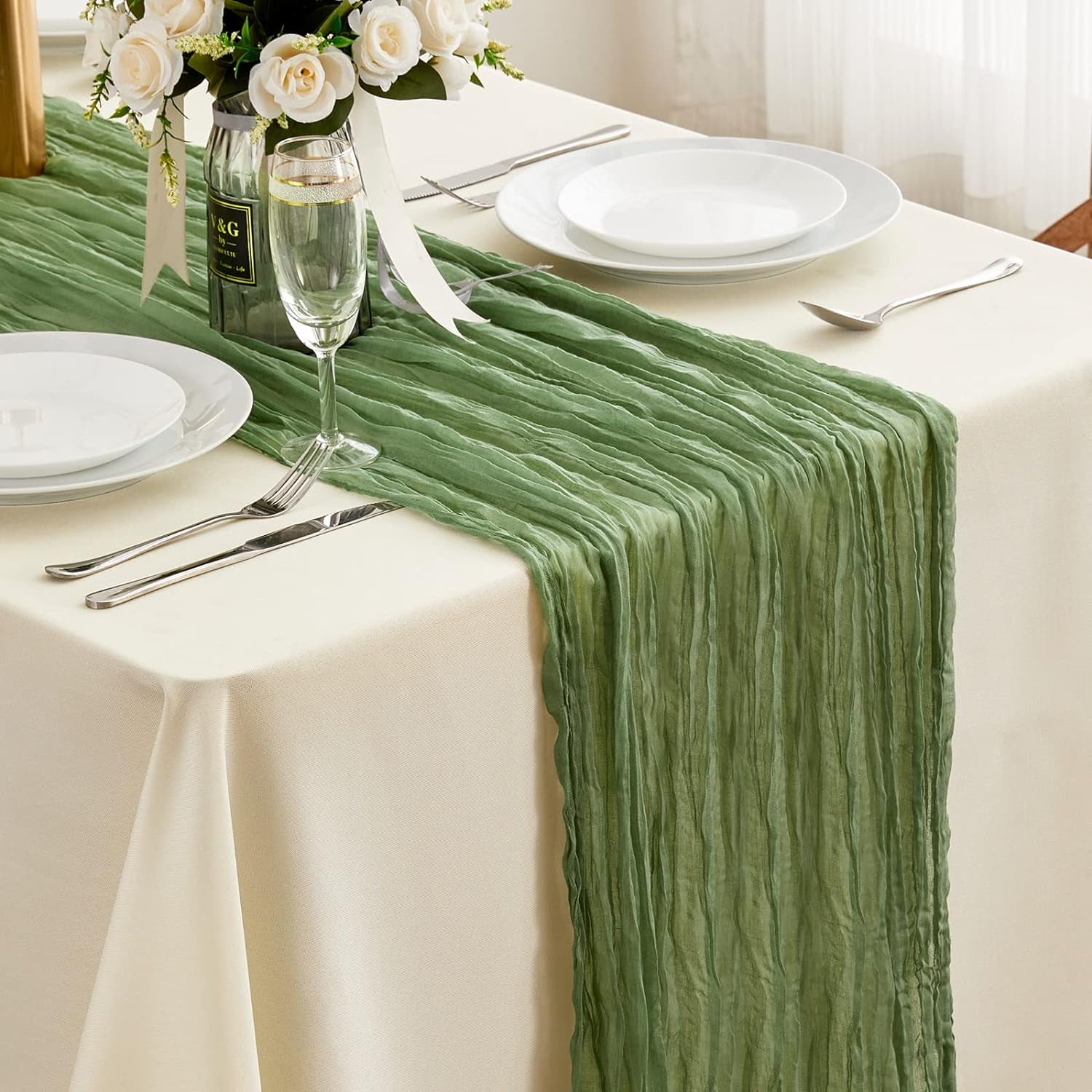 Sage Green Cheesecloth Table Runner - 13.3Ft Boho Gauze Cheese Cloth ...