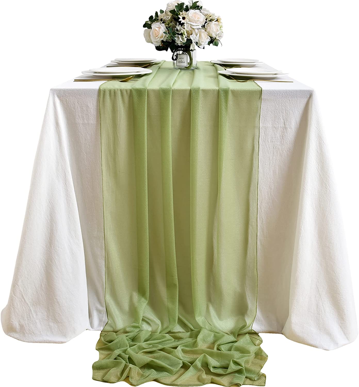 Sage Green Chiffon Table Runner 10ft,Sheer Table Runners 120 Inches ...