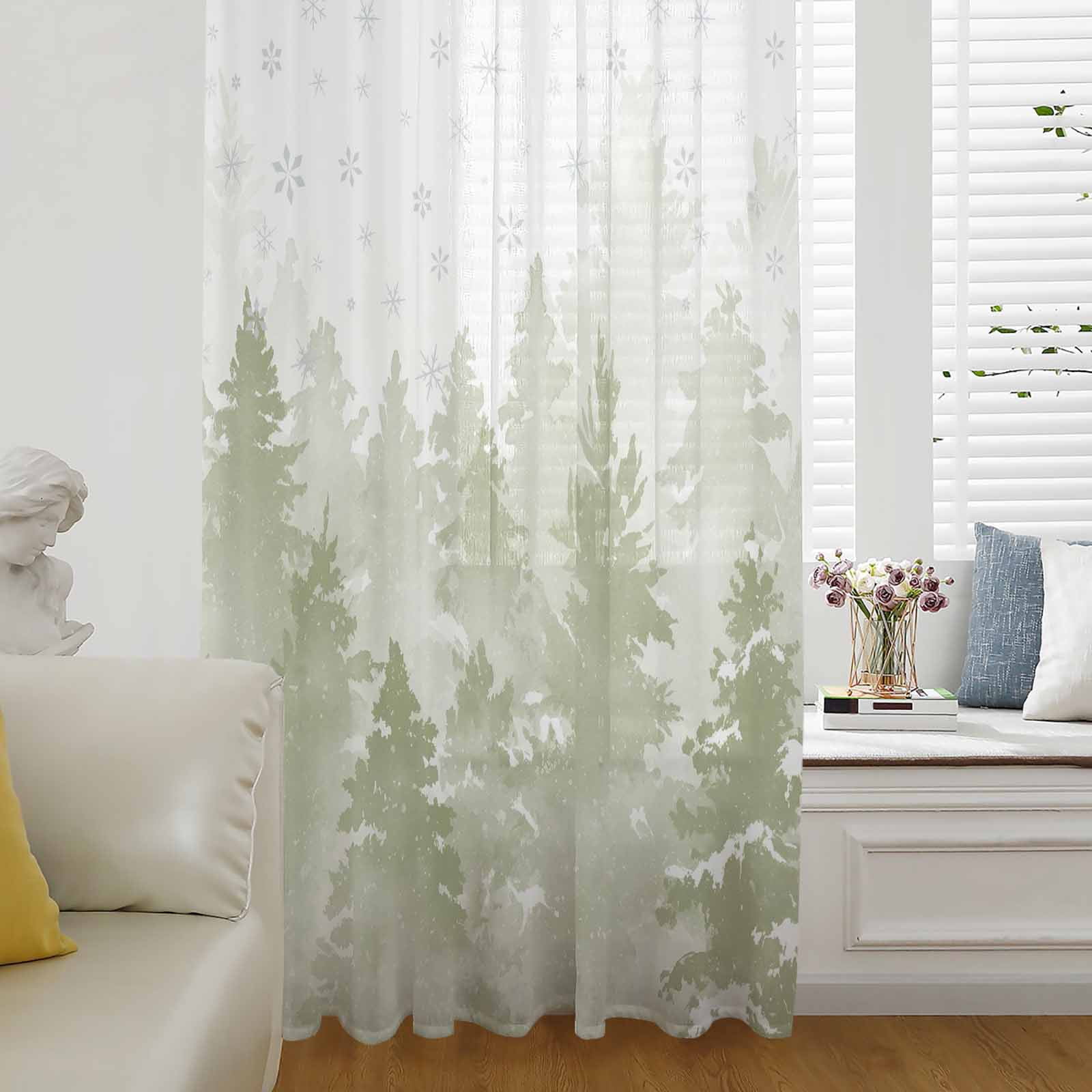 Sage Green Christmas Semi Sheer Curtains Drapes for Living Room,Bedroom ...