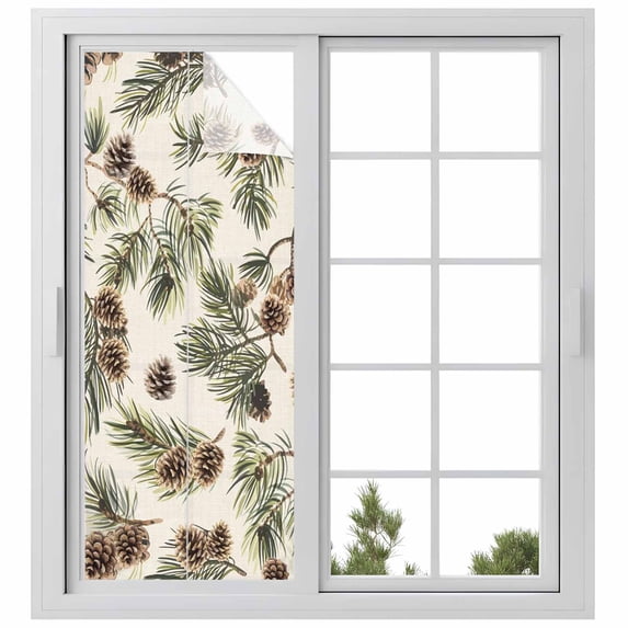 Sage Green Christmas Window Privacy Film, Rustic Pine Cones Xmas ...