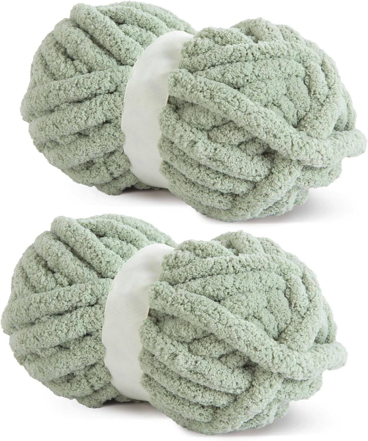 Sage Green Chunky Chenille Yarn for Crocheting, Bulky Thick Fluffy Yarn ...