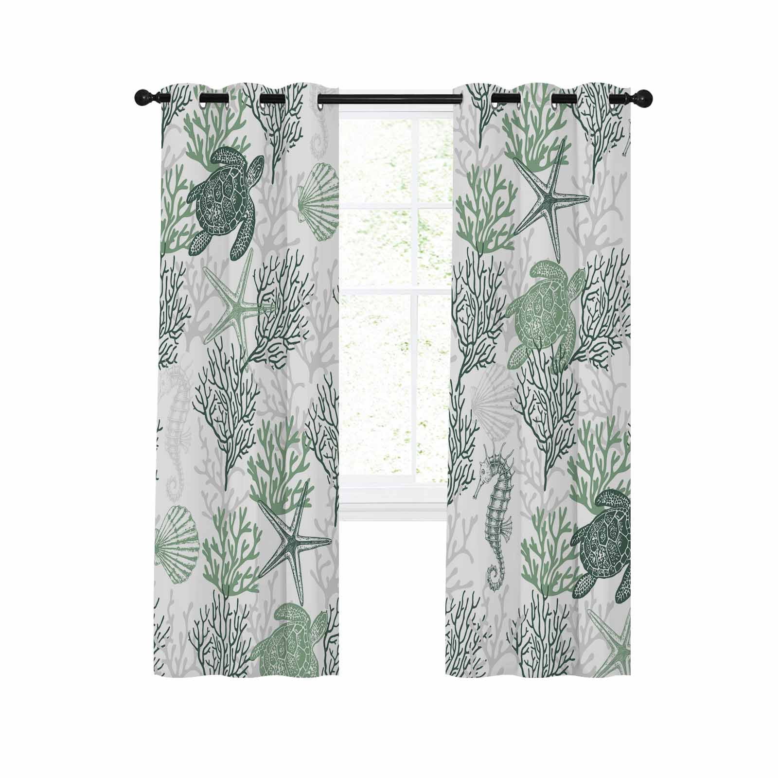 Sage Green Coastal Blackout Curtains 96 Inches Long for Bedroom,Sea ...
