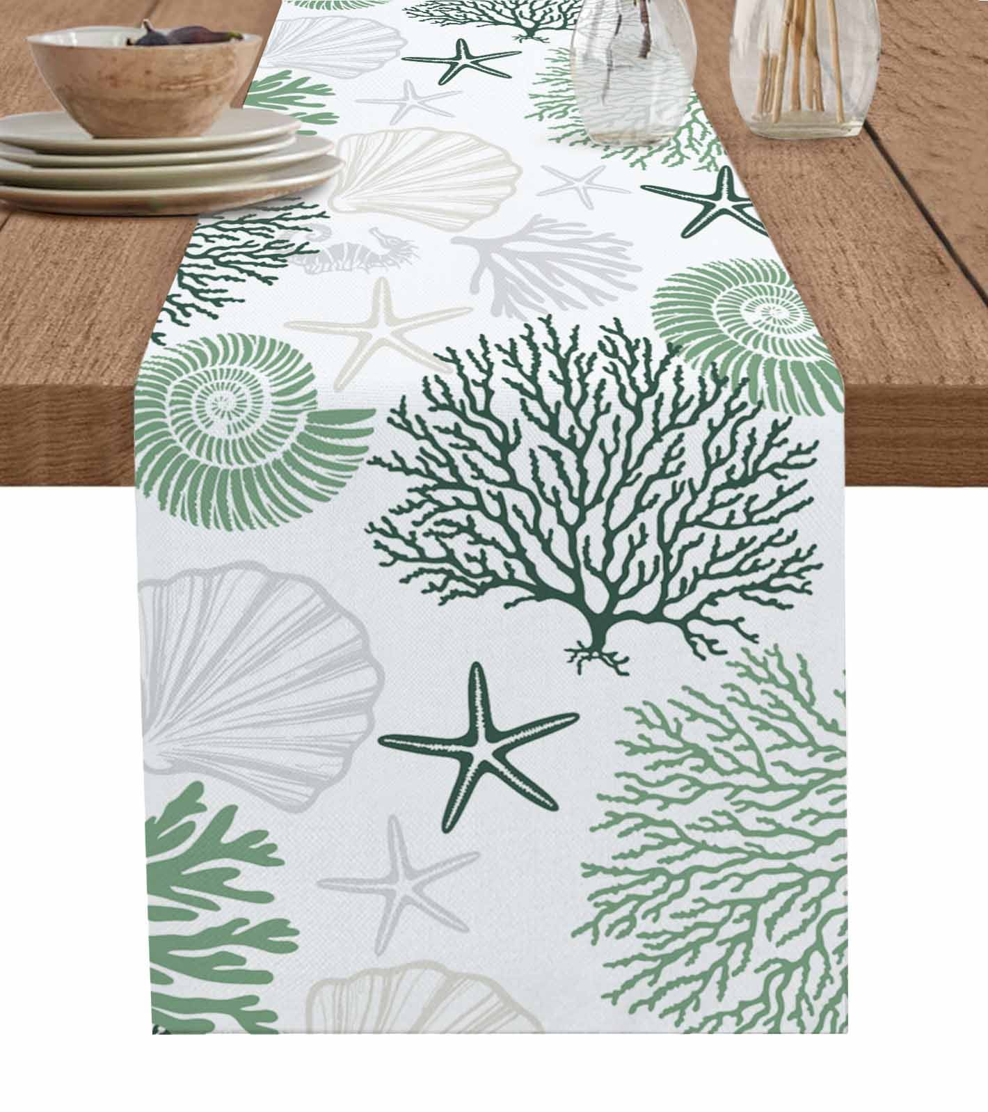 Sage Green Coastal Burlap Cotton Table Runner 14x72 Inches Long, Ocean ...