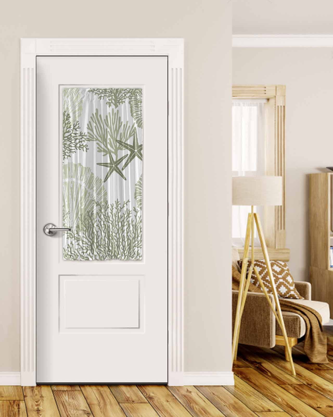 Sage Green Coastal Coral Door Curtains for Doorway Privacy, Blackout ...
