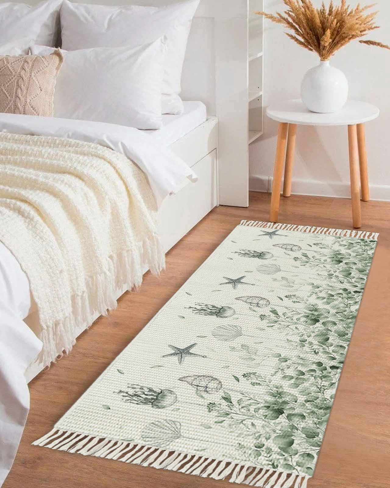 Sage Green Coastal Hallway Runner Rug 2x5ft,Summer Eucalyptus Leaves ...
