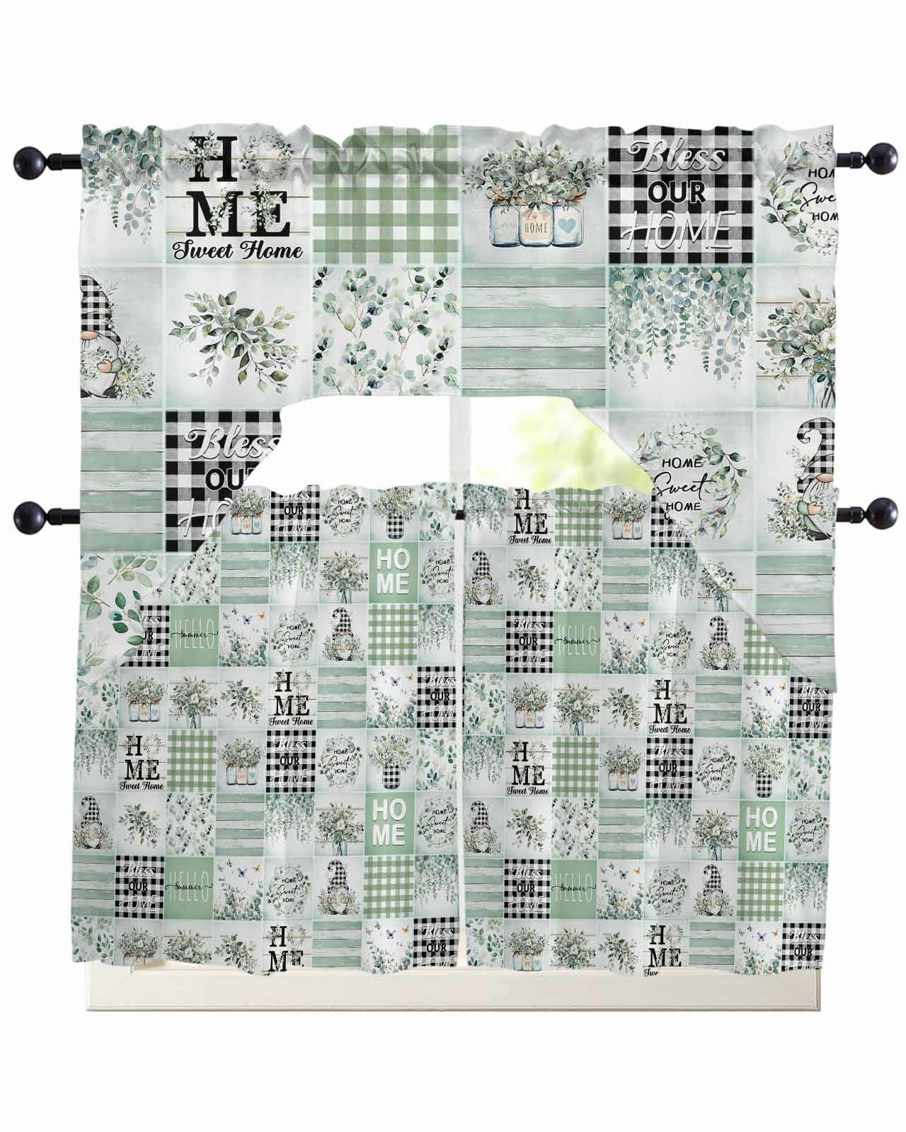 Sage Green Coastal Kitchen Curtains Swag Valance and Tier Curtains Set ...