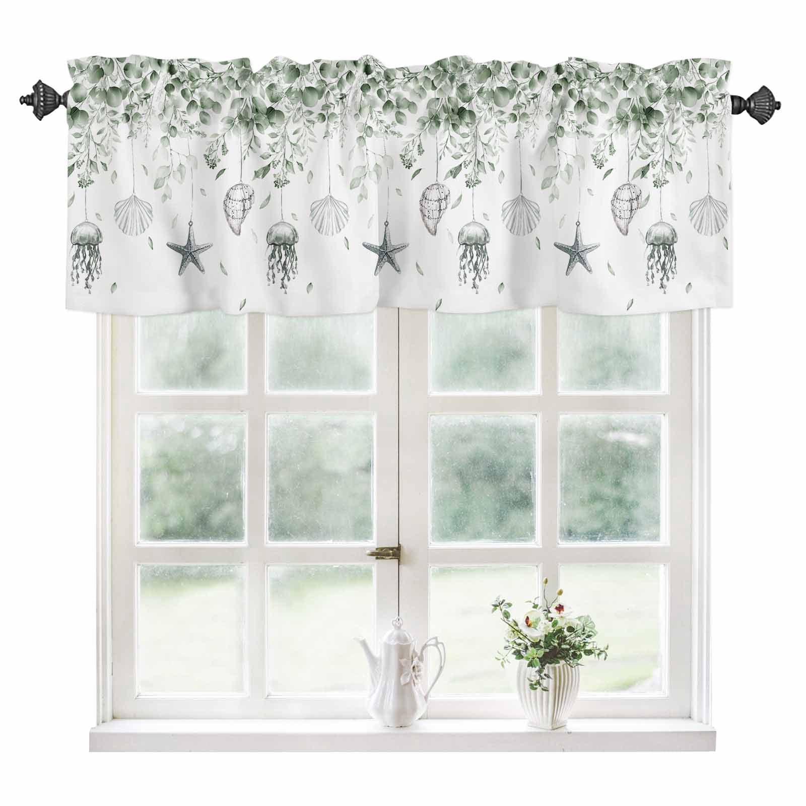 Sage Green Coastal Kitchen Valances for Windows 42x12 Inch Kitchen ...