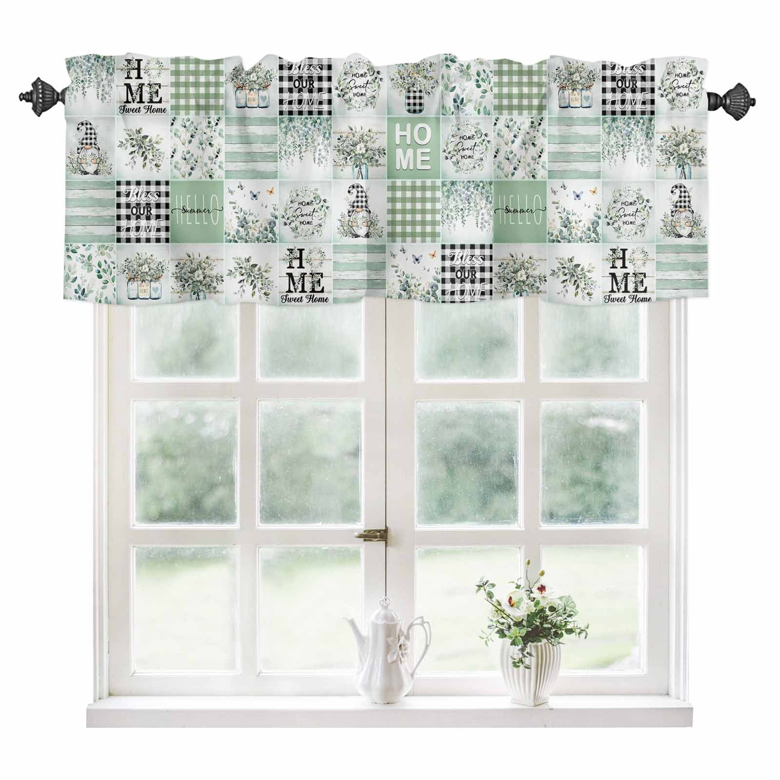 Sage Green Coastal Kitchen Valances for Windows 42x12 Inch Kitchen ...