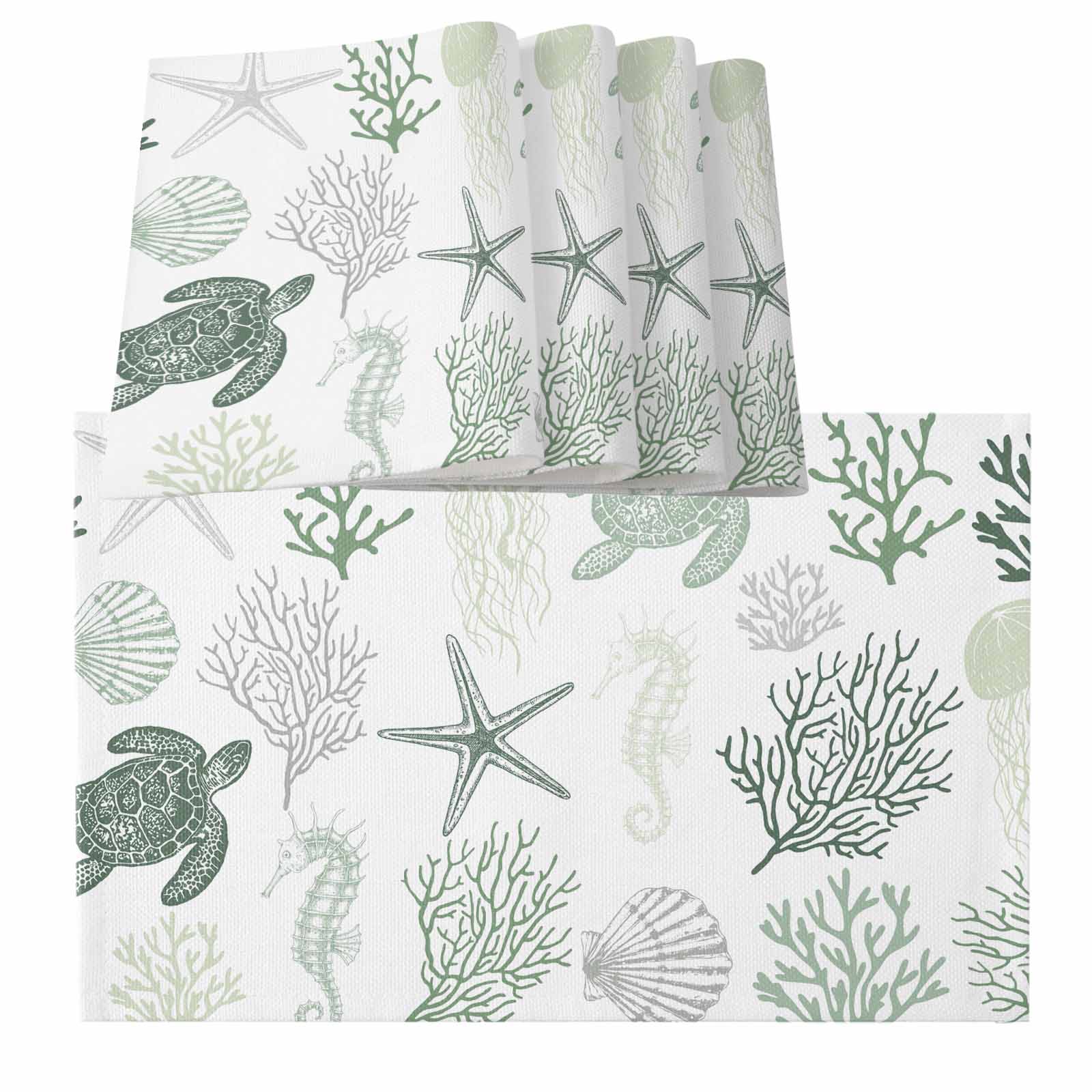 Sage Green Coastal Nautical Summer Beach Coral Sea Turtle Burlap ...