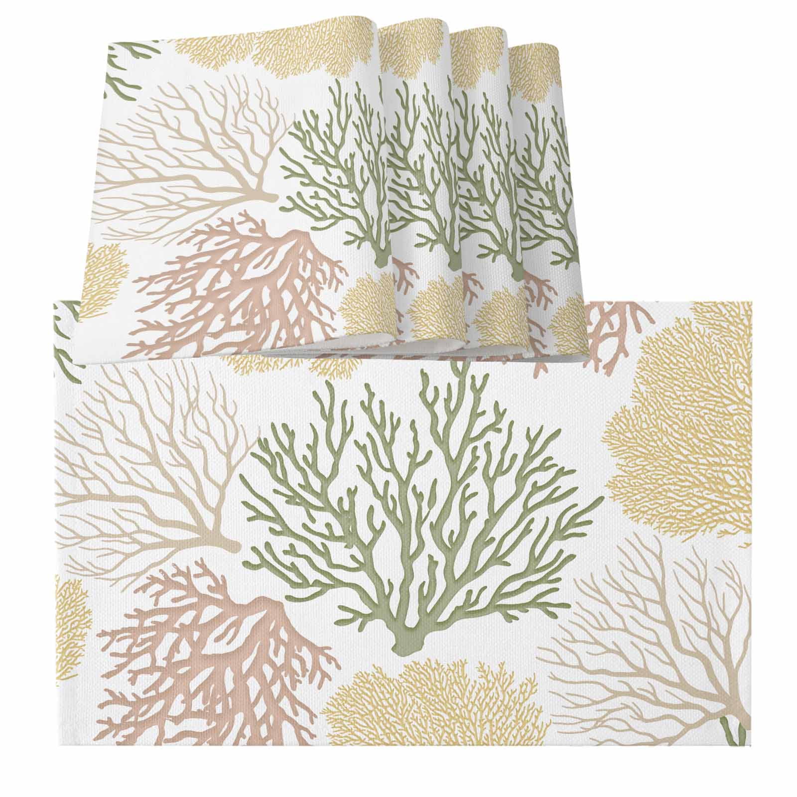 Sage Green Coastal Placemats for Dinning Table Set of 4, Coral Ocean ...