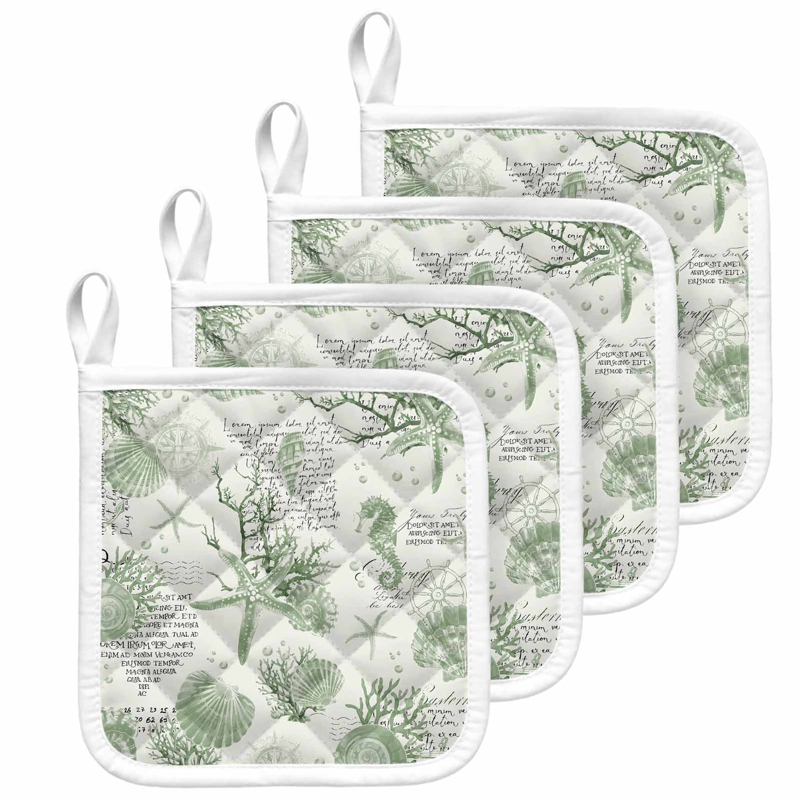 Sage Green Coastal Pot Holders for Kitchen Heatproof Potholder, 4 Pack ...