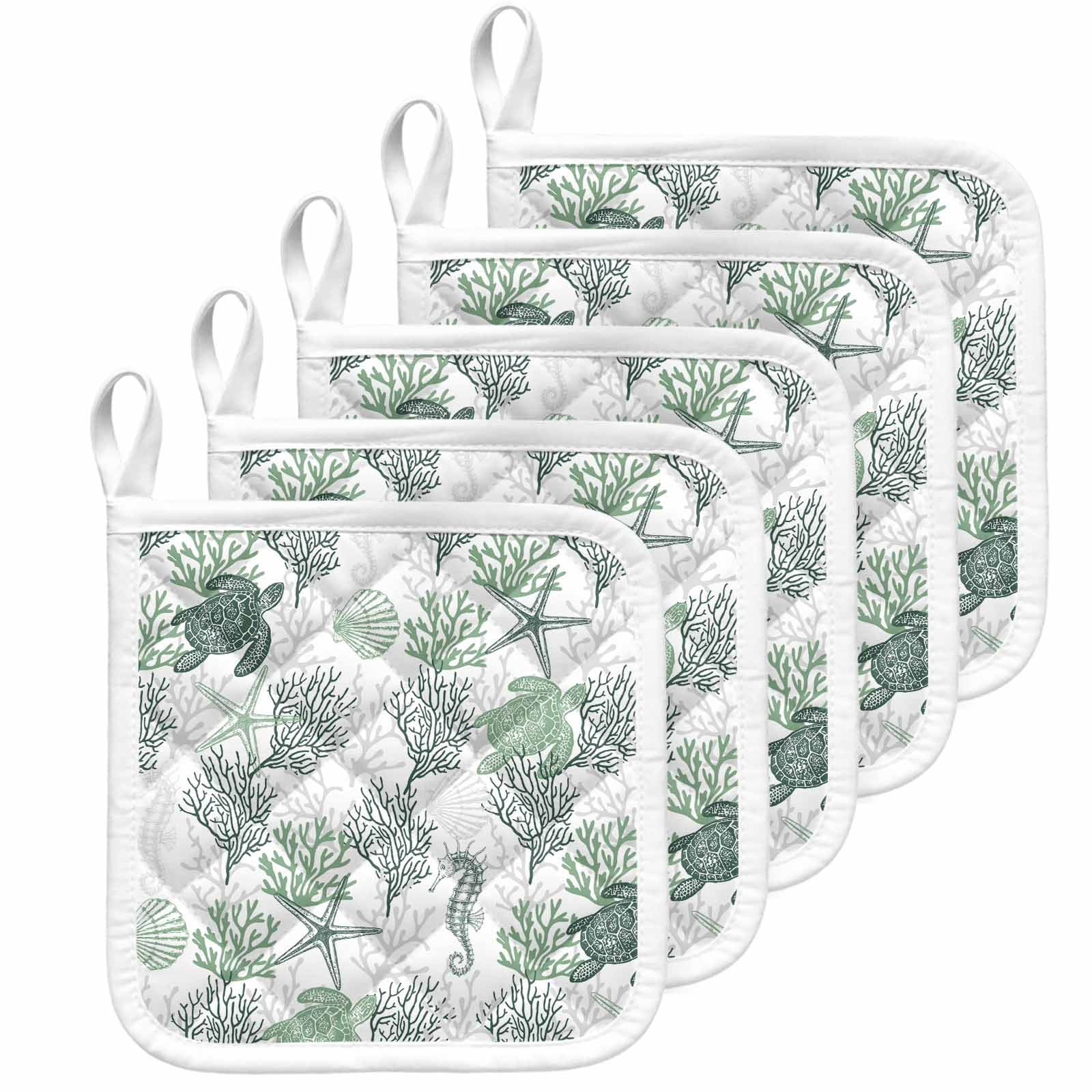 Sage Green Coastal Pot Holders for Kitchen Heatproof Potholder, 5 Pack ...