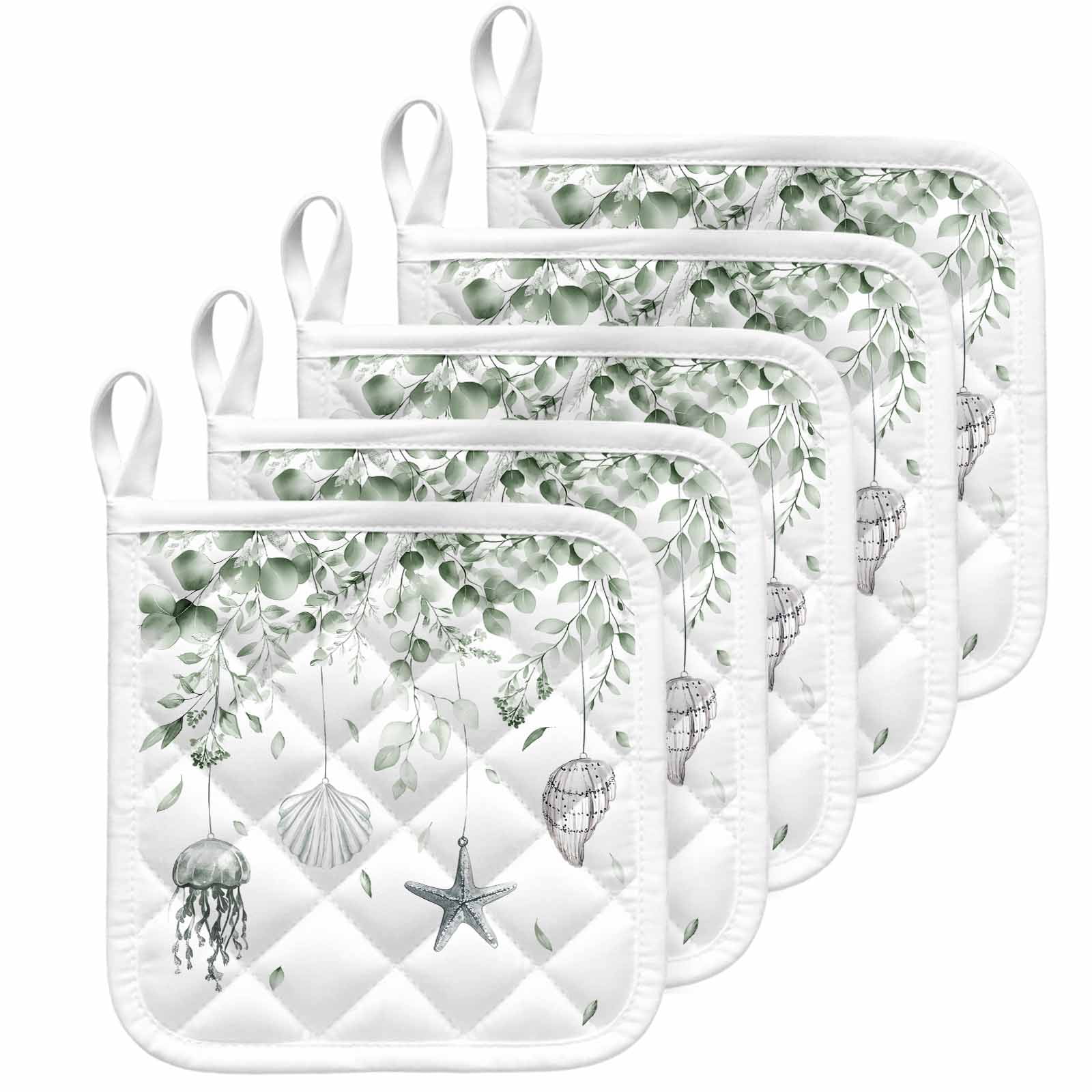 Sage Green Coastal Pot Holders for Kitchen Heatproof Potholder, 5 Pack ...