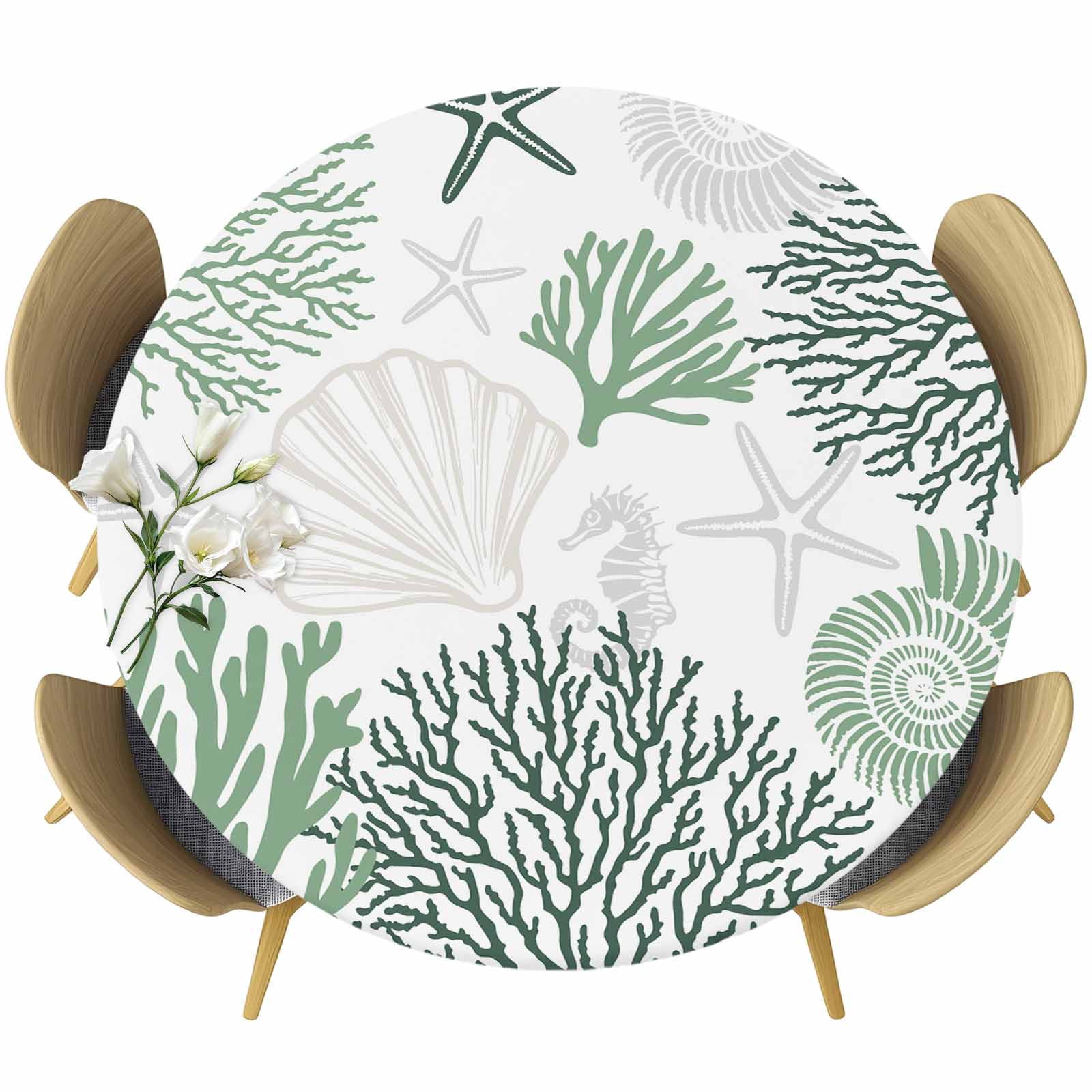 Sage Green Coastal Round Tablecloth 45-54 Inch Round Fitted Table Cloth ...