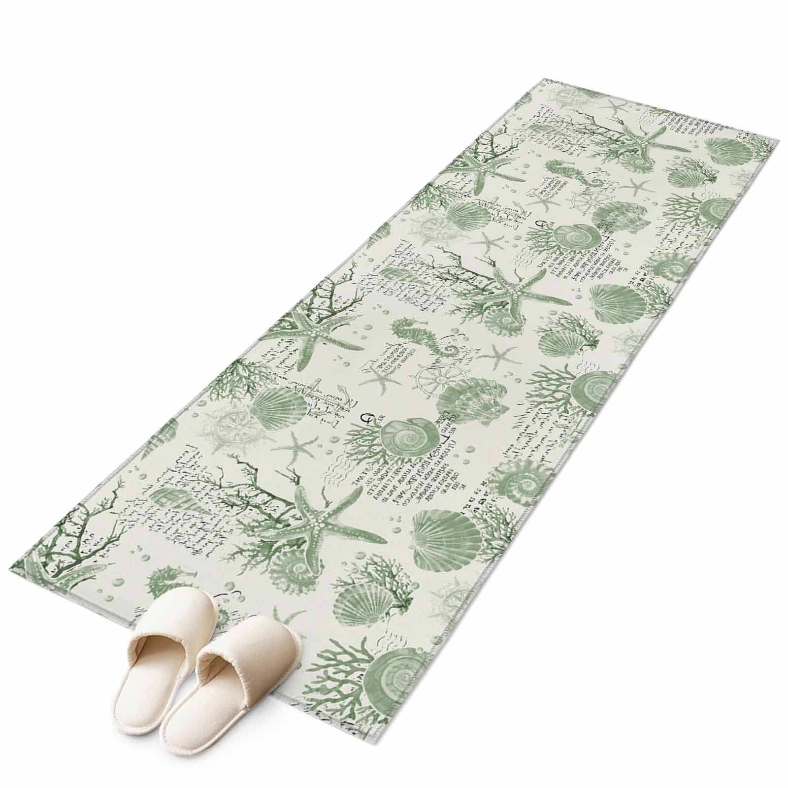 Sage Green Coastal Runner Rug 2x6 FT, Non Slip Hallway Carpet, Coral ...