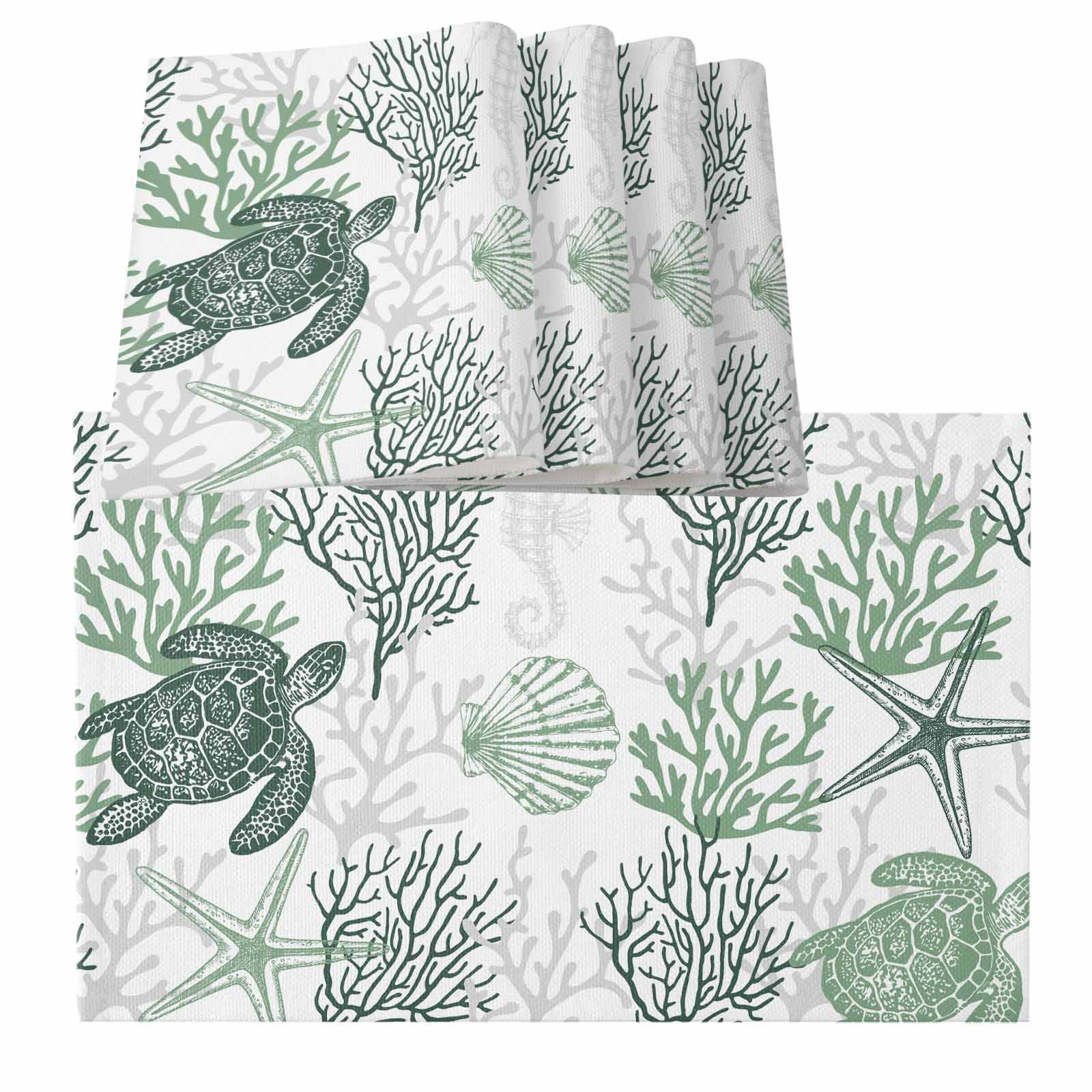 Sage Green Coastal Sea Turtle Nautical Coral Summer Beach Burlap ...