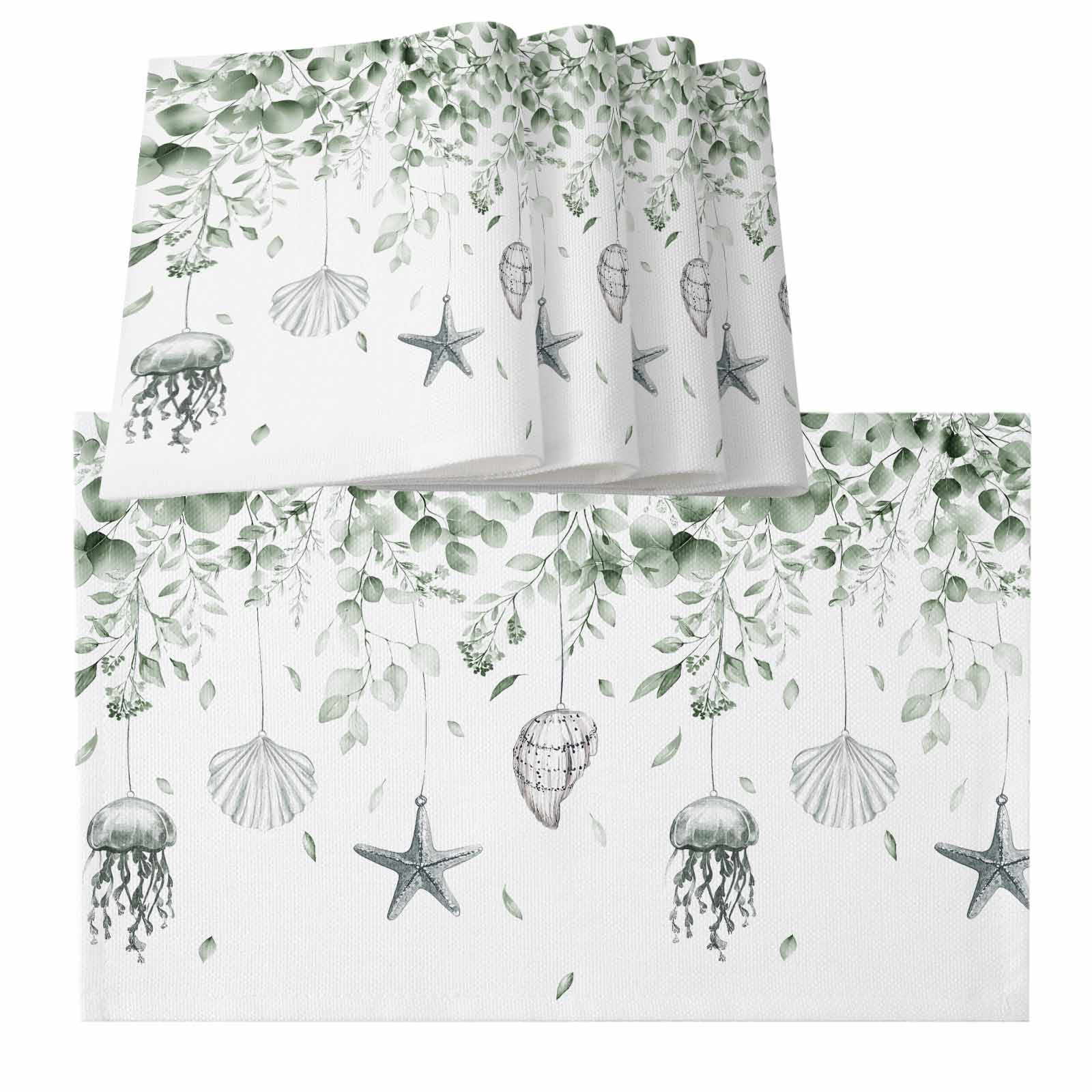 Sage Green Coastal Summer Eucalyptus Leaves Beach Ocean Starfish Conch ...