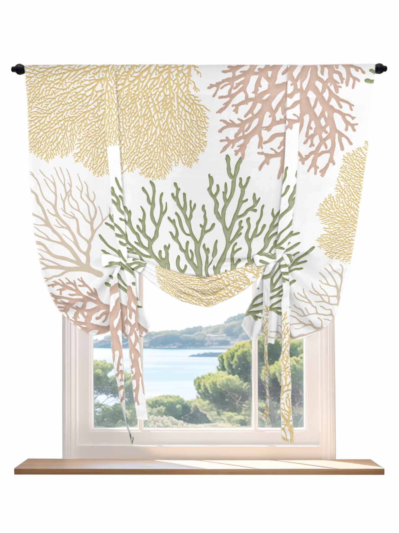 Sage Green Coastal Tie Up Curtains for Windows 45 Inch Length Balloon ...