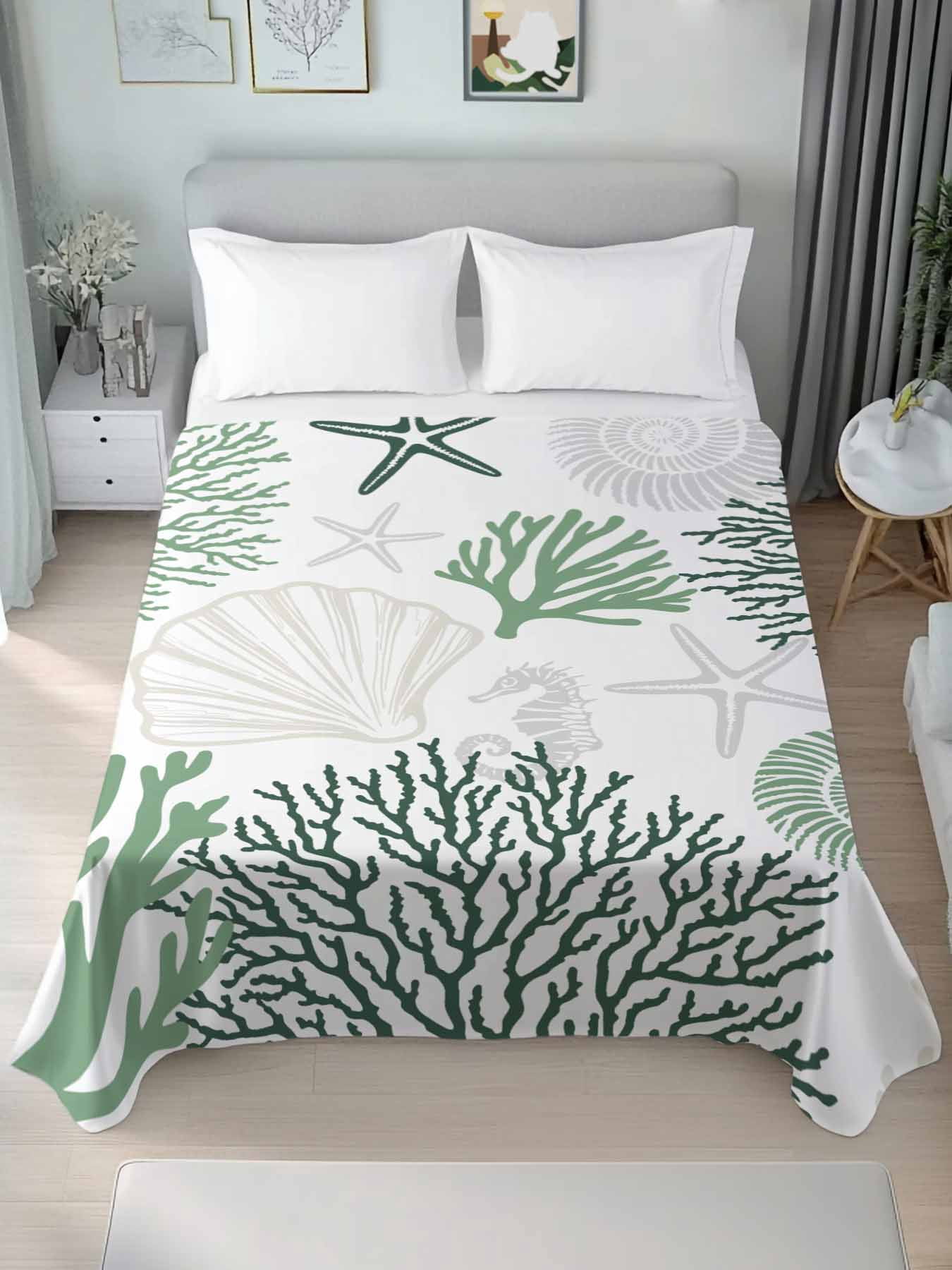Sage Green Coastal Twim XL Size Flat Sheet, Wrinkleproof & Fadeproof ...