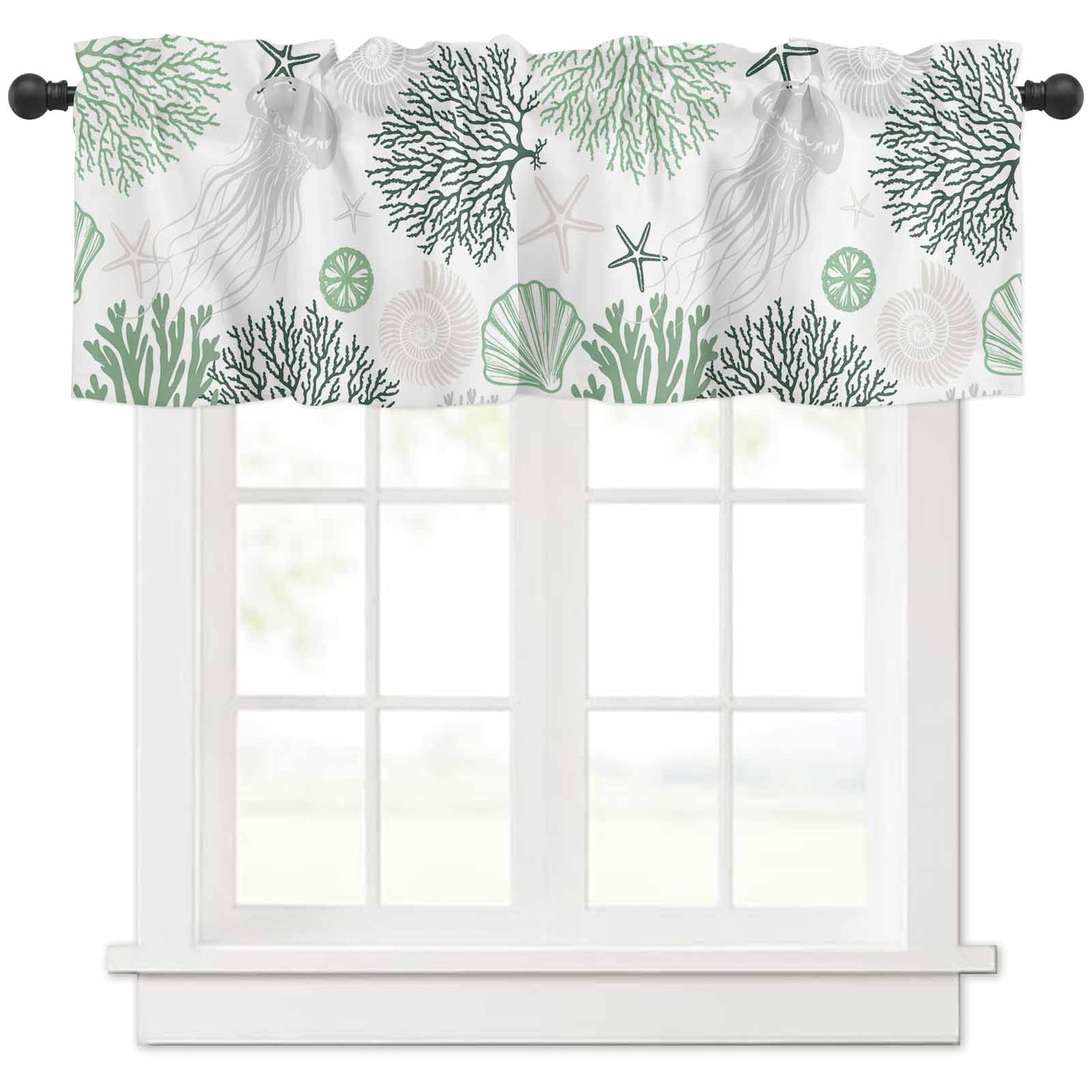 Sage Green Coastal Valances for Windows Farmhouse Kitchen Curtains ...
