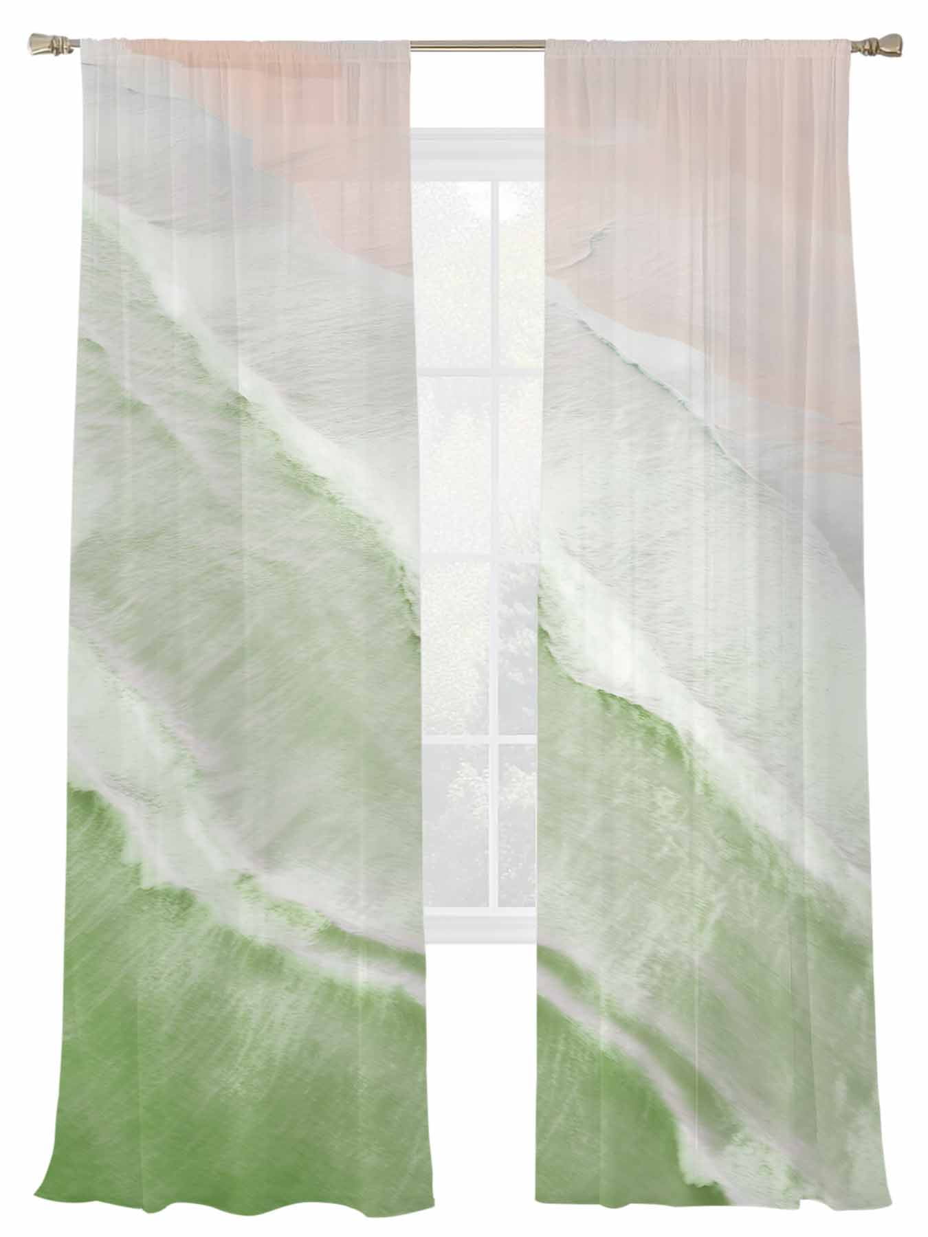 Sage Green Coastal Wave Sheer Curtains 108 Inch Length 2 Panels Set ...