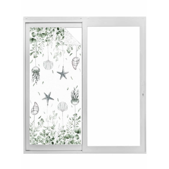 Sage Green Coastal Window Privacy Film, Summer Eucalyptus Leaves Beach ...