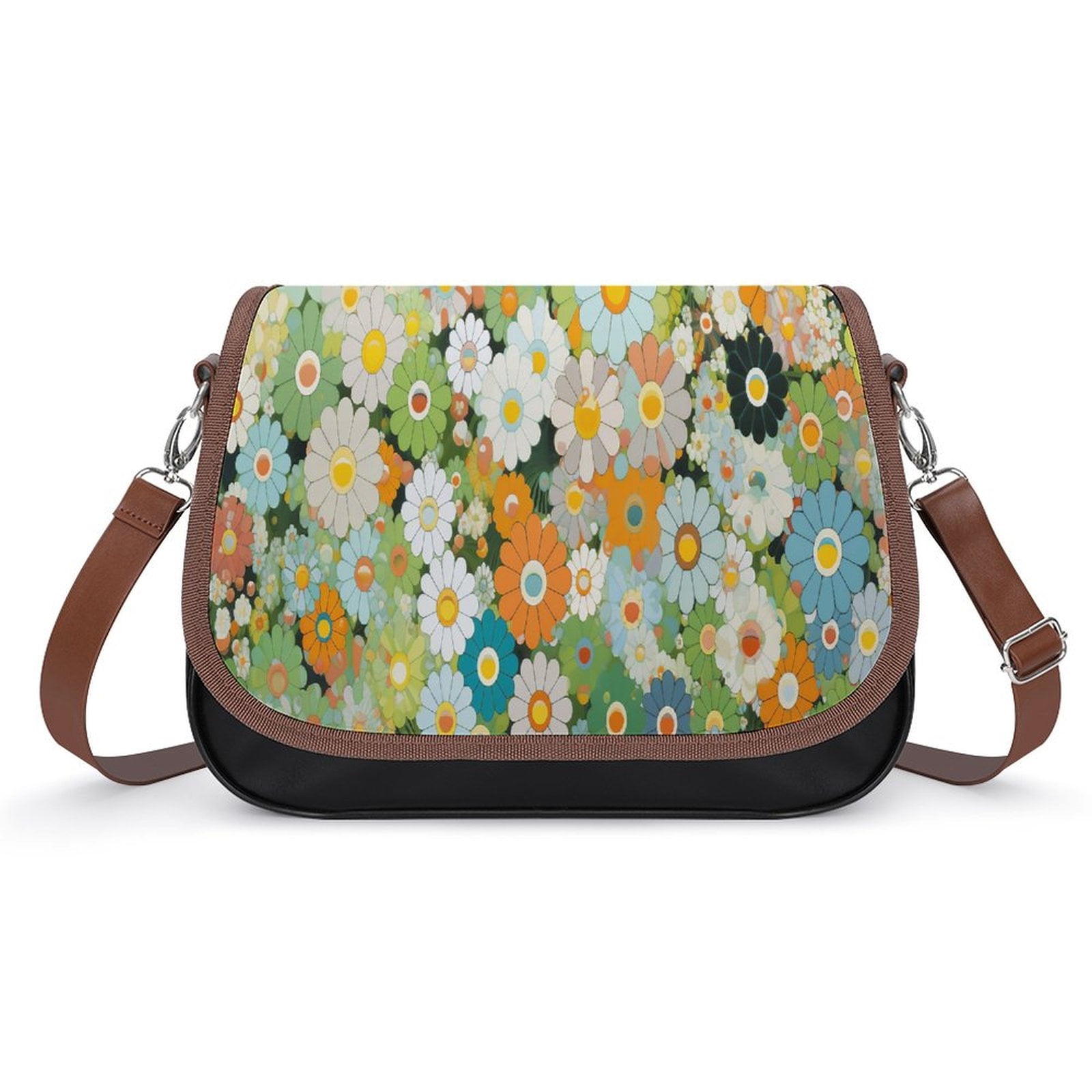 Sage Green Colorful Flower Pu Leather Shoulder Bag Essential For Daily ...