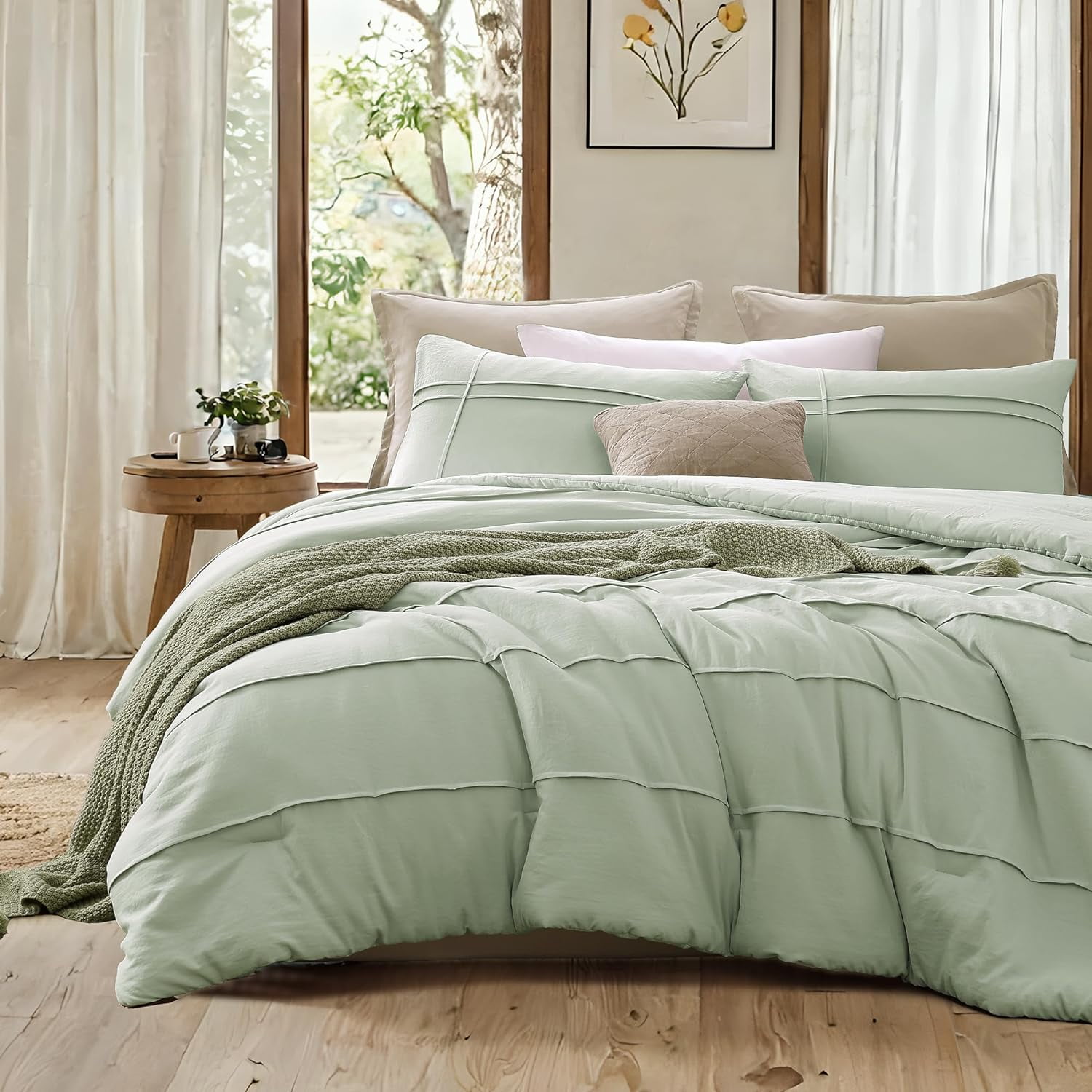 Sage Green Comforter Full Size, Pinch Pleat Bed Sets Full 3 Piece ...
