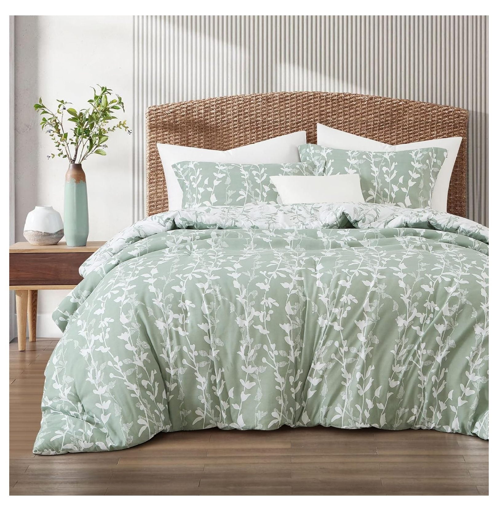 Sage Green Comforter Set, Full Size, Leaves Branch 3 Pieces Bedding Set ...