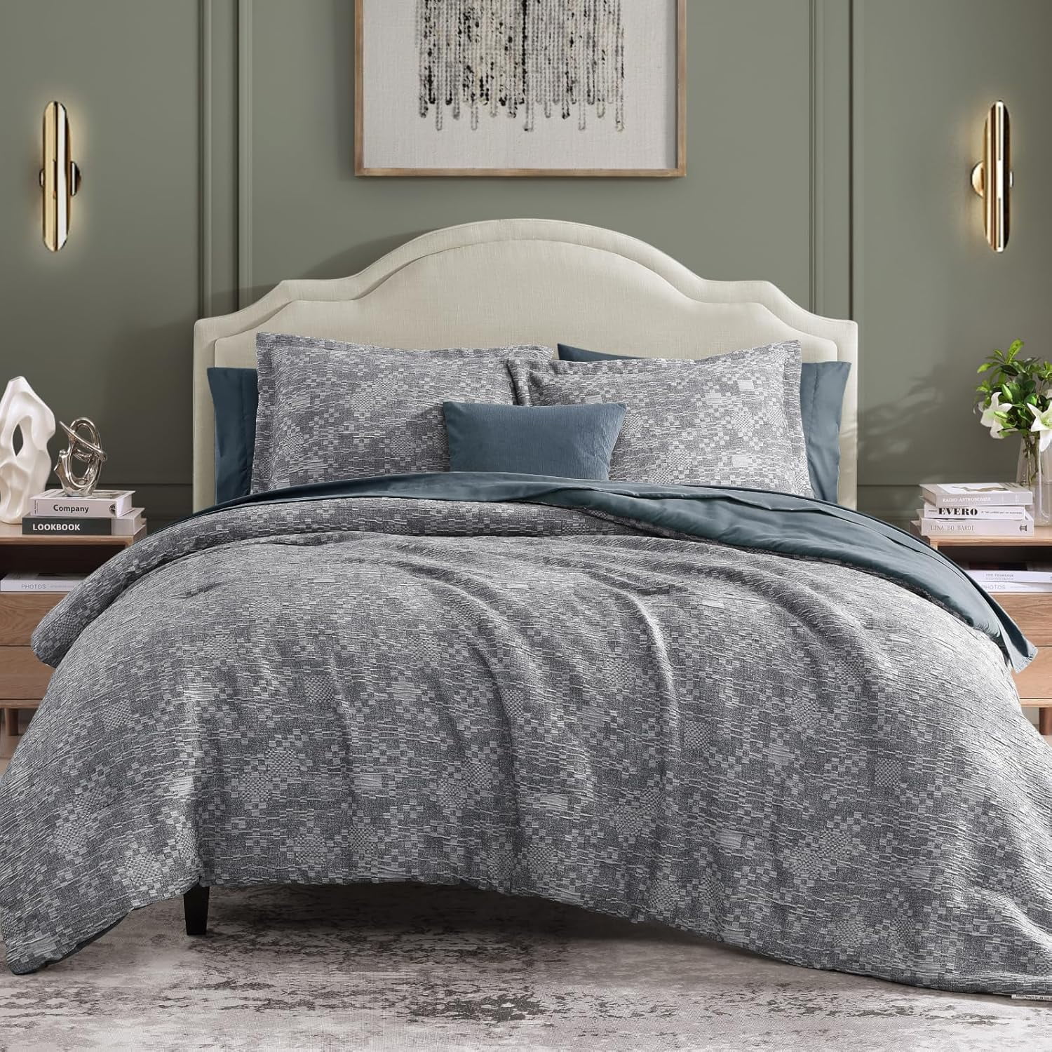 Sage Green Comforter Set Queen Size, Textured Design Minimalist Queen ...