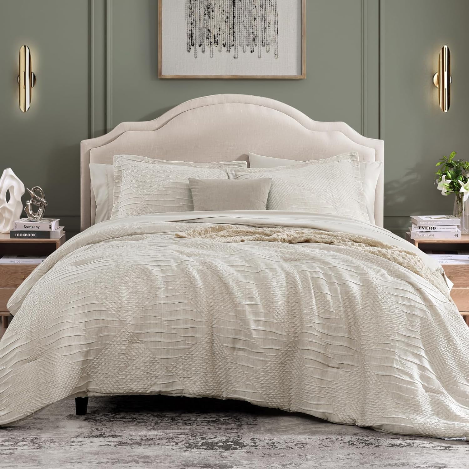 Sage Green Comforter Set Queen Size, Textured Design Minimalist Queen ...