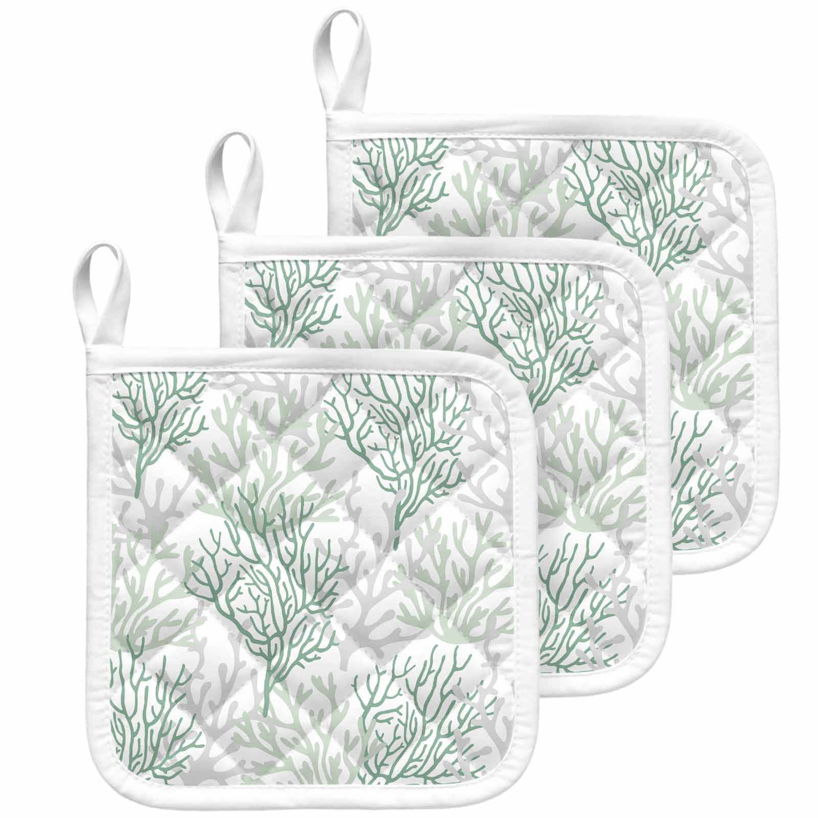 Sage Green Coral Coastal Pot Holders for Kitchen Heatproof Potholder, 3 ...