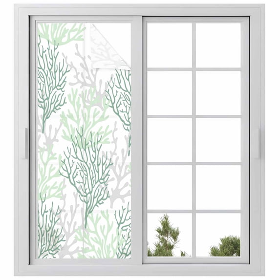 Sage Green Coral Coastal Window Privacy Film, Summer Beach Seaside ...
