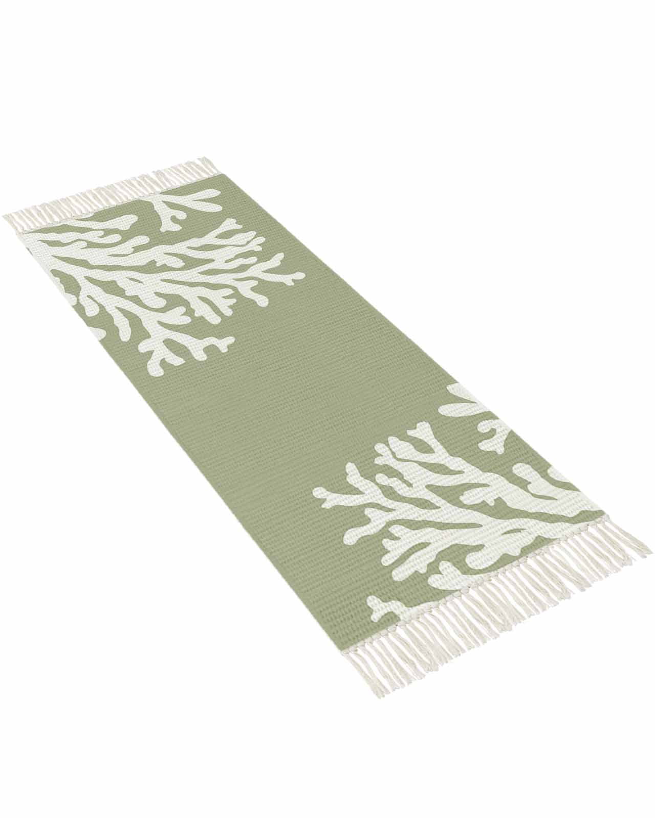 Sage Green Coral Rugs for Entryway 2'x5', Laundry Room Rug Washable ...