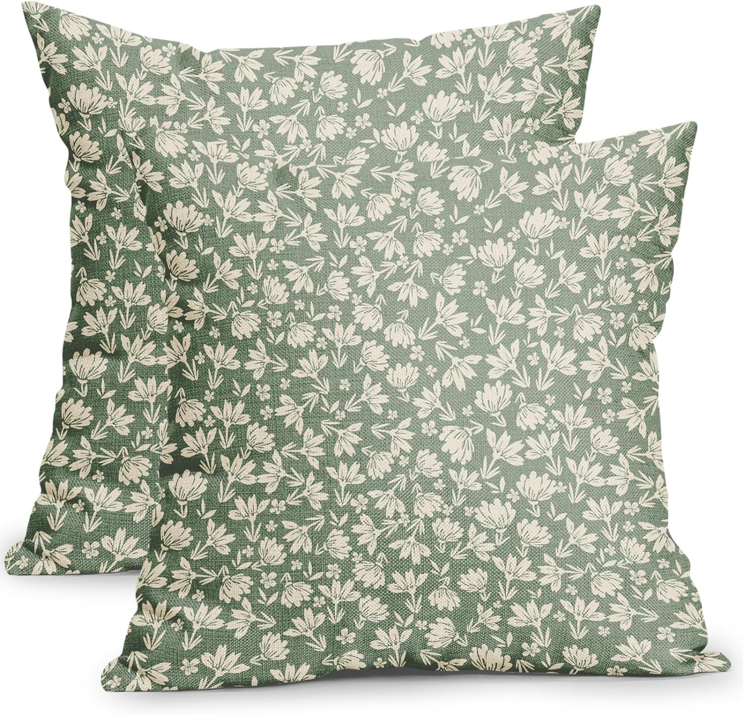 Sage Green and Cream Floral Pillow Covers 16x16 Inch Set of 2 Vintage ...