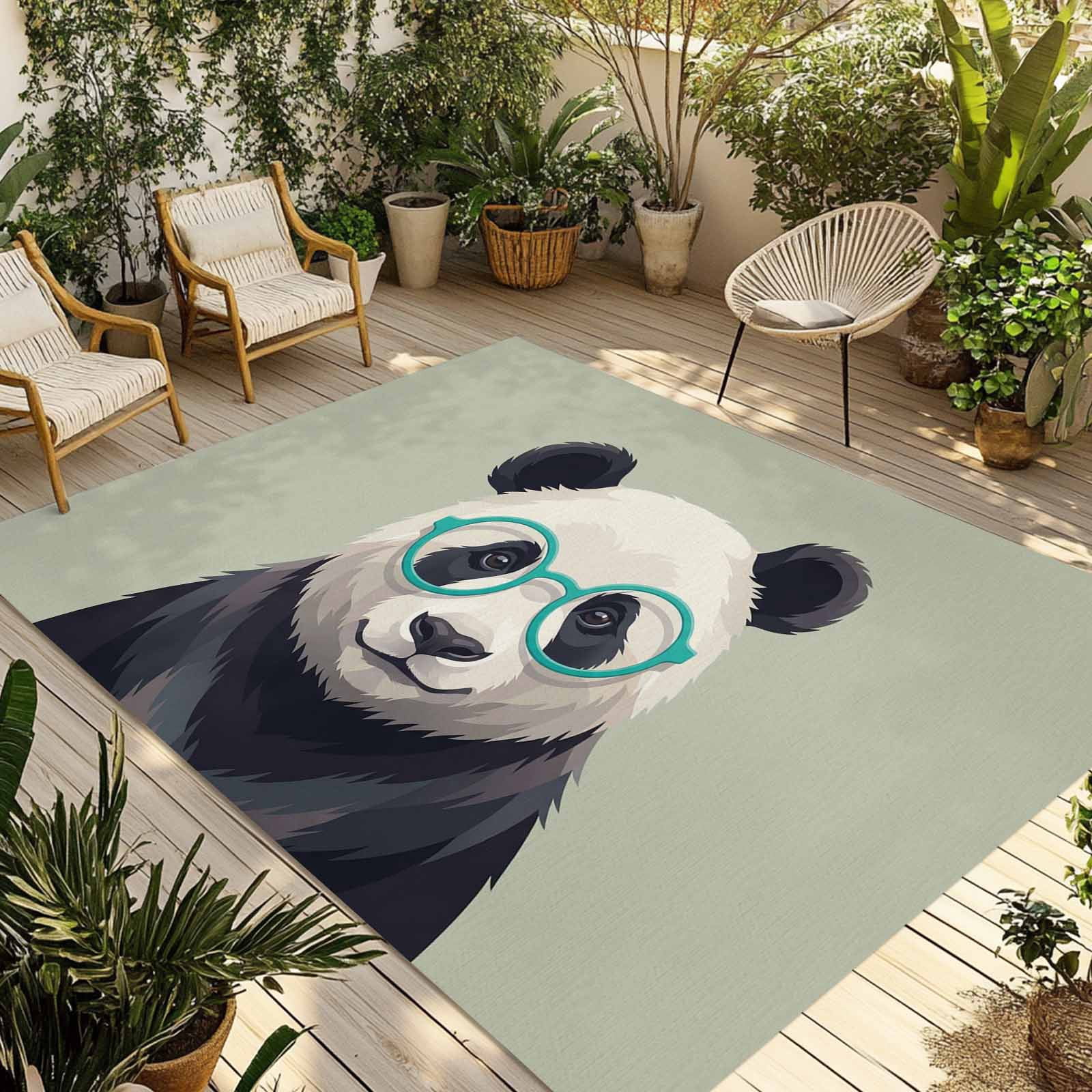 Sage Green Cute Panda Outdoor Rug 5x7 Ft - Reversible Patio Rug Outdoor ...
