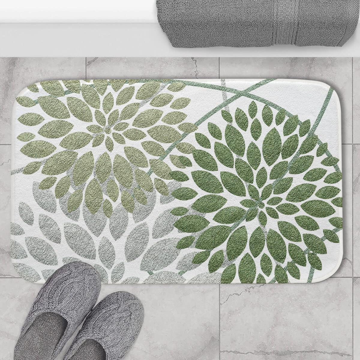 Sage Green Dahlia Bathroom Rug Bath Mat Elegant Boho Floral Non Slip ...