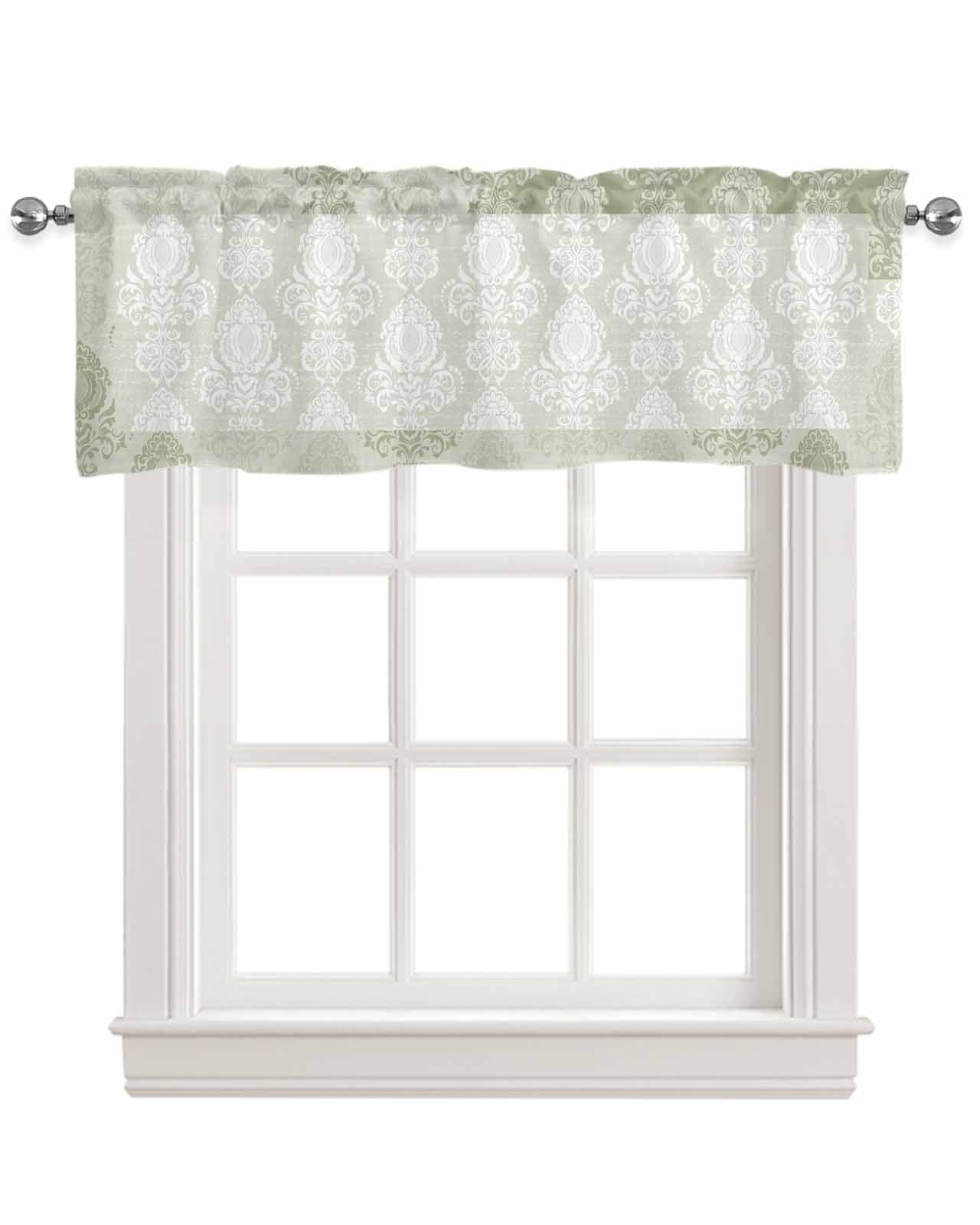 Sage Green Damask Linen Curtain Valance for Bedroom/Bathroom/Kitchen ...