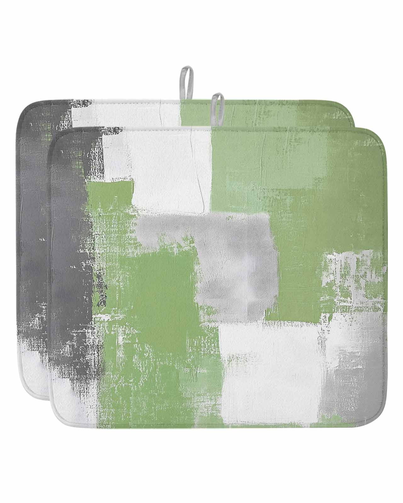 Sage Green Dish Drying Mat 16x18 inch Gray Graffiti Color Blocks ...