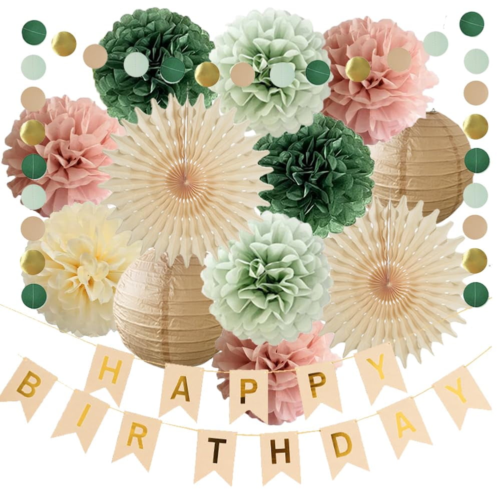Sage Green and Dusty Pink Birthday Decorations Sage Green Paper Pom ...