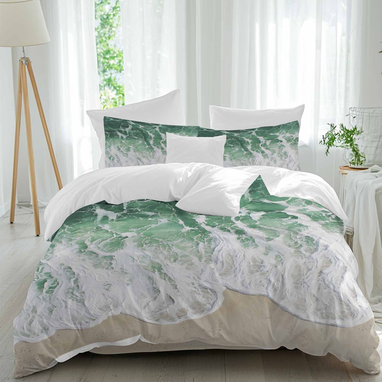 Sage Green Duvet Cover Set Twin Size Ocean Wave Coastal Beach Seaside ...