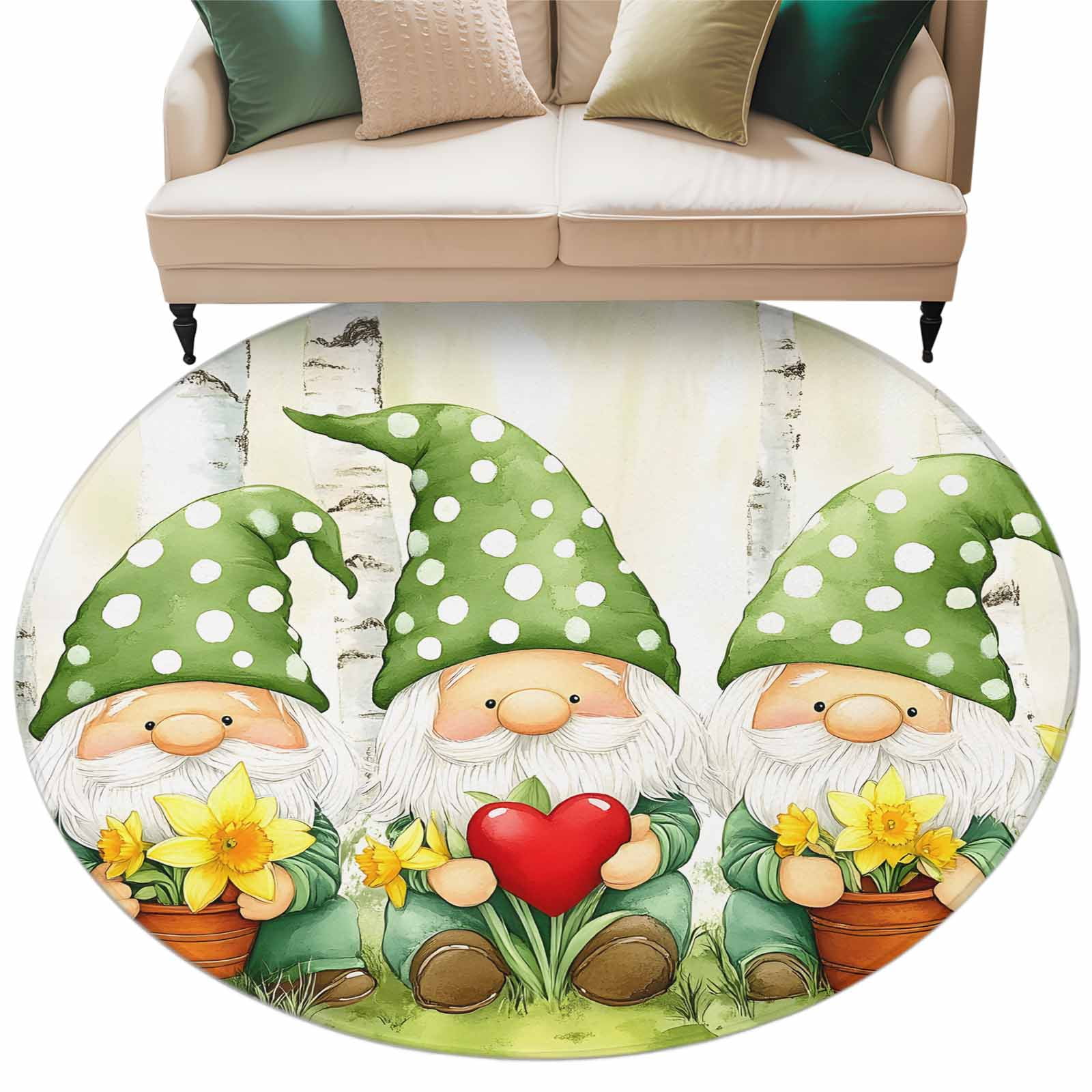 Sage Green Dwarf Area Rug, Love Yellow Flowers Washable Large Circle ...