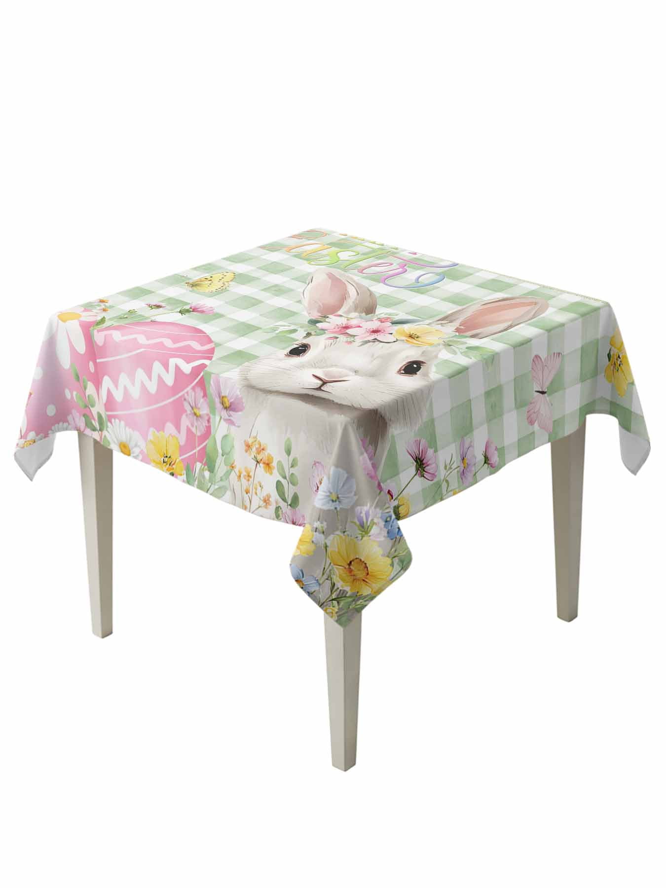 Sage Green Easter Suqare Tablecloth - 54 x 54 Inch, Spring Easter Bunny ...
