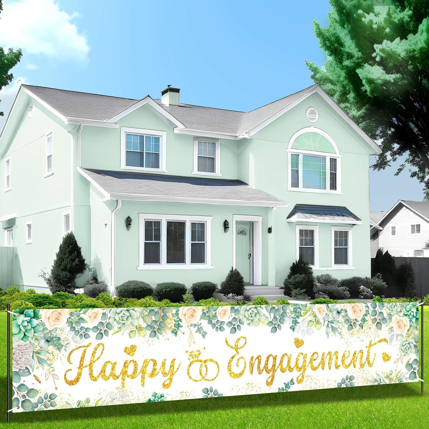 Sage Green Engagement Party Decorations Eucalyptus Happy Engagement ...